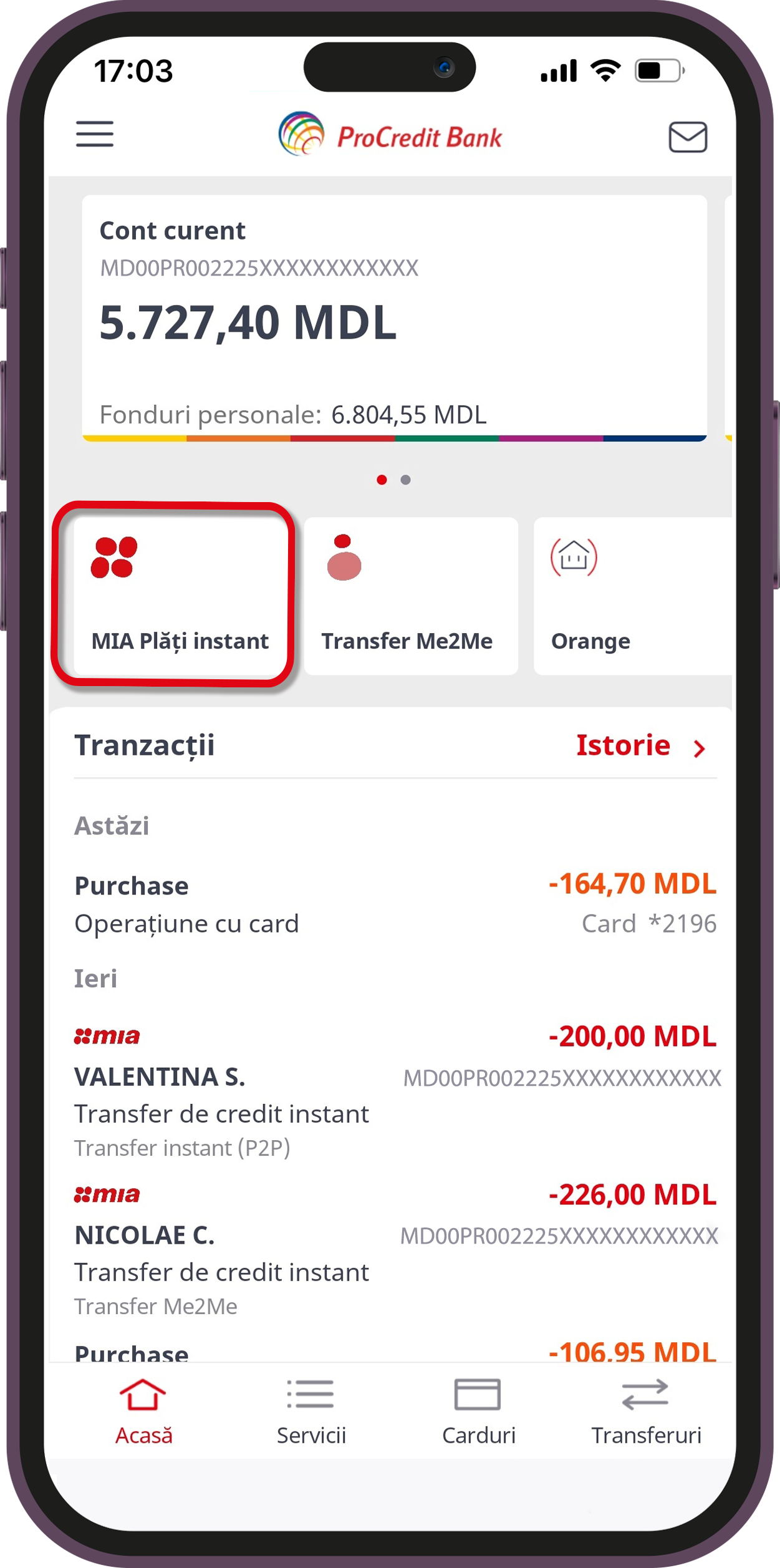 MIA Plăți Instant – transferuri gratuite și rapide prin ProCredit Bank Mobile Banking ...
